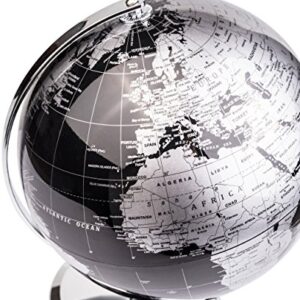 Exerz 8" World Globe Black - Stainless Steel Arc and Base - Educational/Geographic/Modern Desktop Decoration - Metallic Black