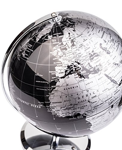 Exerz 8" World Globe Black - Stainless Steel Arc and Base - Educational/Geographic/Modern Desktop Decoration - Metallic Black