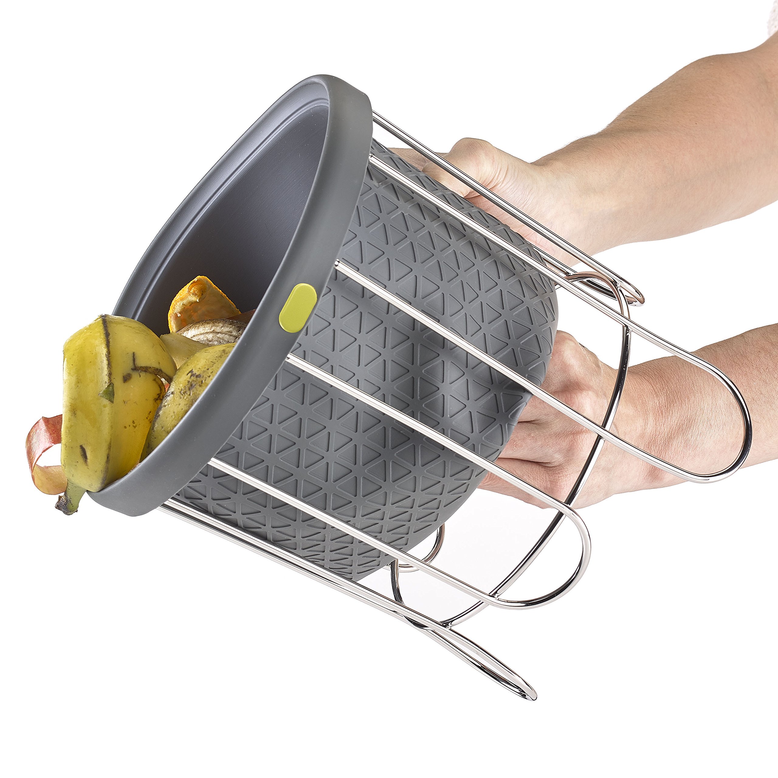 Polder Kitchen Composter-Flexible silicone bucket inverts for emptying and cleaning - no need to touch contents- adjustable lid for ventilation & airflow control, Gray / Green