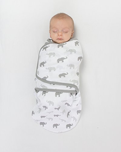 Amazing Baby Swaddle Blanket with Adjustable Wrap, Tiny Elephants and Confetti, Sterling, Small, 2 Count (Pack of 1)