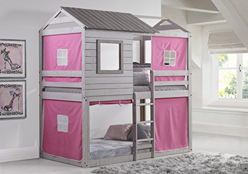 DONCO Twin/Twin Blind Bunk Loft Bunk with Pink Tent Kit