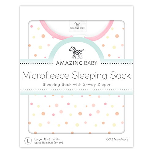 Amazing Baby Microfleece Sleeping Sack, Wearable Blanket with 2-Way Zipper, Use After Swaddle Transition, Playful Dots, Pink, Medium 6-12 Month