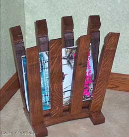 wine barrel stave magazine rack made by wine barrel creations inc.