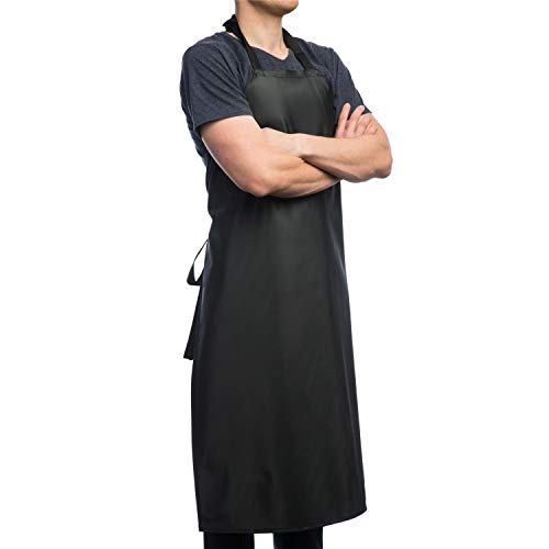 Aulett Home Waterproof Rubber Vinyl Apron Black - 40" Heavy Duty Model - Stay Dry When Dishwashing, Lab Work, Butcher, Dog Grooming, Cleaning Fish - Industrial Chemical Resistant Plastic