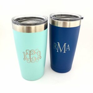 custom monogram powder coated insulated tumbler 20oz choose your color