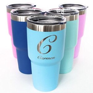 monogrammed powder coated tumbler 30oz double wall insulated choose your color