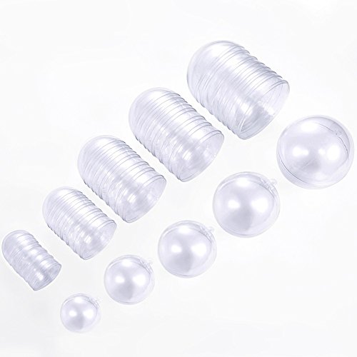 AOMGD 25 Set 50 Pieces Christmas Clear Plastic Fillable Ornaments, DIY Bath Bomb Mold,Acrylic Clear Plastic Ornaments Balls Fillable Wedding Party Decor with 5 Size 30mm 40mm 50mm 60mm 70mm