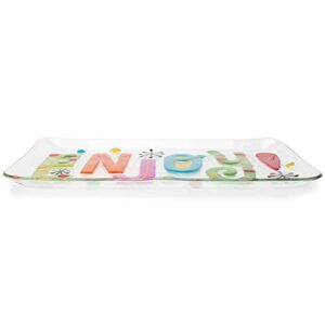 DEMDACO Enjoy Patterned Multicolored Dots 15 x 8 Vibrant Glass Rectangular Platter