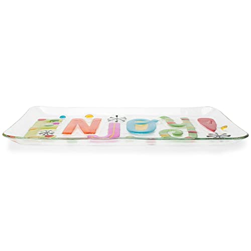 DEMDACO Enjoy Patterned Multicolored Dots 15 x 8 Vibrant Glass Rectangular Platter