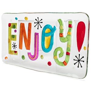 DEMDACO Enjoy Patterned Multicolored Dots 15 x 8 Vibrant Glass Rectangular Platter