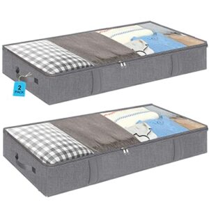 homyfort underbed storage bags containers 2 pack - large capacity under bed storage box with 4 handles and sturdy zippers,clear window for blankets,clothes,comforters (grey)