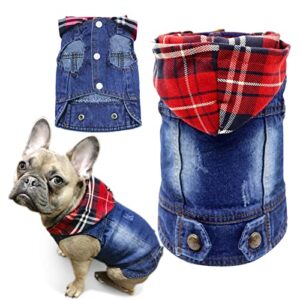 sild pet clothes dog jeans jacket cool blue denim coat small medium dogs lapel vests classic hoodies puppy blue vintage washed clothes (plaid hat,xs)