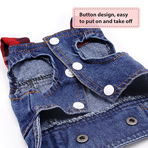 SILD Pet Clothes Dog Jeans Jacket Cool Blue Denim Coat Small Medium Dogs Lapel Vests Classic Hoodies Puppy Blue Vintage Washed Clothes (Plaid Hat,XS)