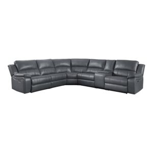 Homelegance Falun 120" Power Reclining Sectional Sofa with USB Port, Gray Leather Gel Match