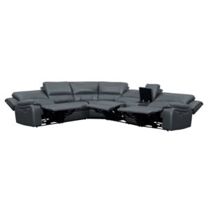 Homelegance Falun 120" Power Reclining Sectional Sofa with USB Port, Gray Leather Gel Match