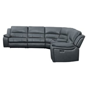 Homelegance Falun 120" Power Reclining Sectional Sofa with USB Port, Gray Leather Gel Match