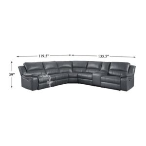 Homelegance Falun 120" Power Reclining Sectional Sofa with USB Port, Gray Leather Gel Match