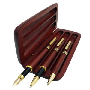 3 pcs wooden pens set with gift case/best writing fountain fancy ballpoint pen and luxury gel pen with ink refills, promotional business designer pens