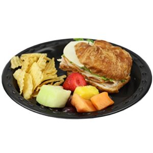 Simply Deliver 10-Inch Plastic Plate, 3 Compartments, Microwavable and Dishwasher Safe, Black, 100-Count