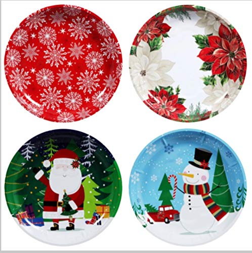 Christmas House Holiday Prints Round Tin Serving Trays Cookie Plates Christmas Platters Bundle Set Set of 3 10 inch