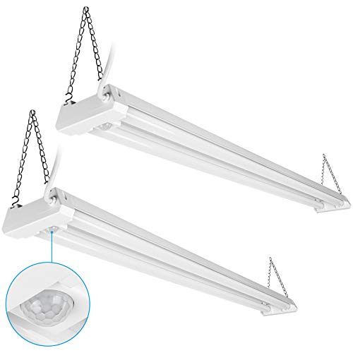 LEONLITE 4FT LED Utility Shop Light, 40W Motion Sensor Plug in Linkable Light Fixtures, 4000lm, 5000K Daylight, Suspension & Flush Mount, for Garage, Workshop, FCC, ES, ETL Certified, Pack of 2