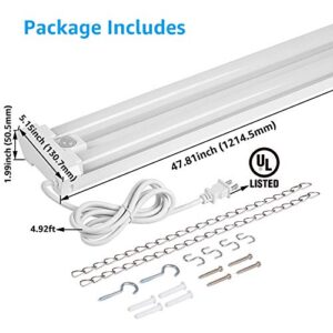 LEONLITE 4FT LED Utility Shop Light, 40W Motion Sensor Plug in Linkable Light Fixtures, 4000lm, 5000K Daylight, Suspension & Flush Mount, for Garage, Workshop, FCC, ES, ETL Certified, Pack of 2