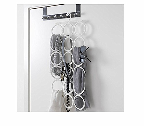 Scarf Ring Hangers,Scarf Hangers Ties Organizer Hangers Racks 28.25", Closet Organizer, Space Saving Hanger for Scarves Belts Tank Tops Accessories 18 Large Rings (3.5in Wide) White