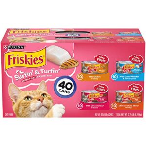 purina friskies wet cat food variety pack, surfin' & turfin' prime filets favorites - (40) 5.5 oz. cans