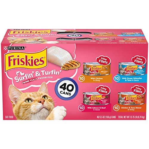 Purina Friskies Wet Cat Food Variety Pack, Surfin' & Turfin' Prime Filets Favorites - (40) 5.5 oz. Cans