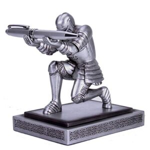 cyxstar resin soldier executive pen holder desk organizer cool pen stand home decor resin pencil holder with a pen for men as gift (silver)