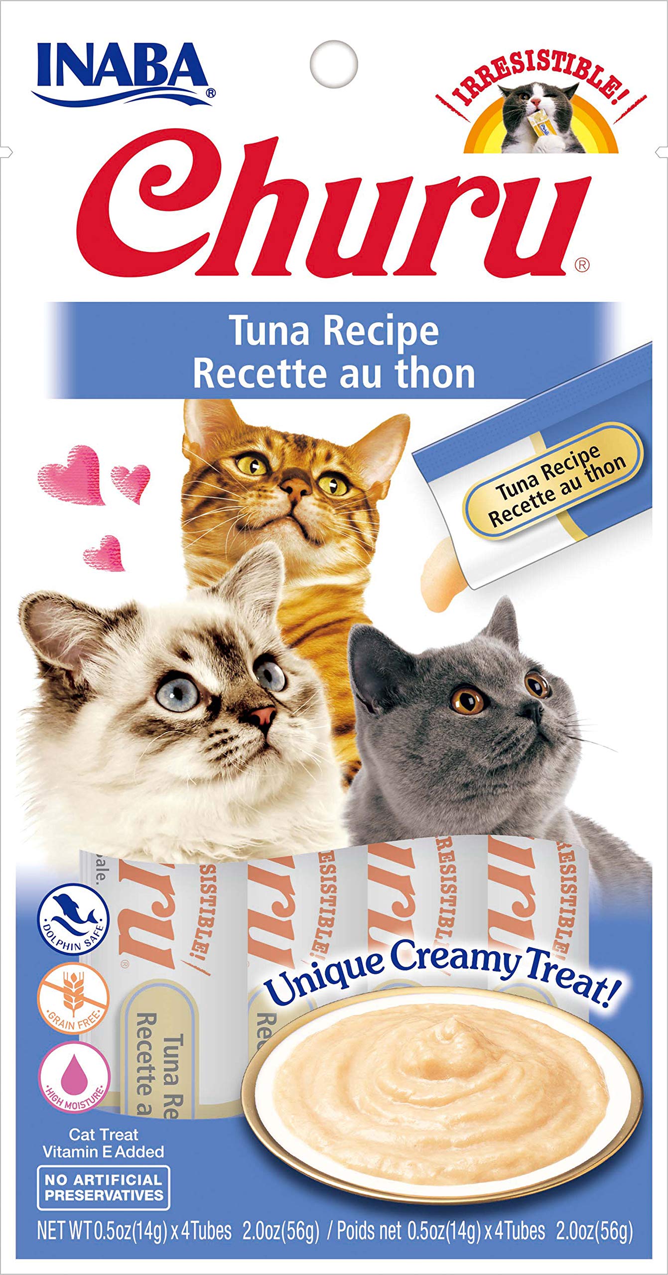 INABA Churu Lickable Purée Natural Cat Treats (Tuna Recipe, 4 Tubes)