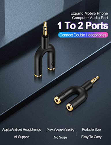 CableCreation Headphone Splitter Adapter, 3.5mm Male to 2 Port 3.5mm Female Y Jack Splitter Adaptor Compatible with Headset, Earphone, iPhone, iPad, iPod,Tablets, MP3 Players&More, Black