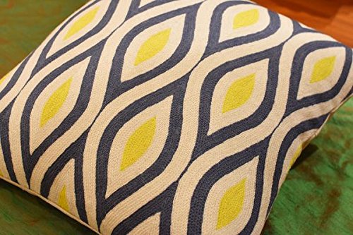 Kashmir Designs Gray Yellow Modern Pillow Cover | Contemporary Pillow for Couch | Abstract Throw Pillows | Modern Outdoor Pillows | Modern Farmhouse Chair Cushion | Hand Embroidered Wool | Size -18x18