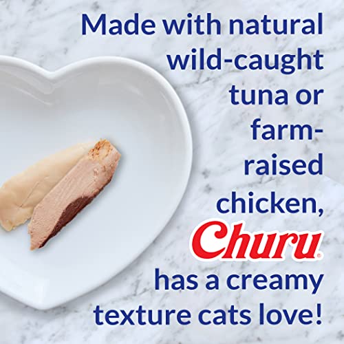 INABA Churu Lickable Purée Natural Cat Treats (Tuna with Chicken Recipe, 4 Tubes)