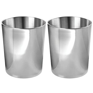 mDesign Round Metal Small 1.7 Gallon Recycle Trash Can Wastebasket, Garbage Container Bin for Bathrooms, Kitchen, Bedroom, Home Office - Durable Stainless Steel - Mirri Collection - 2 Pack - Polished