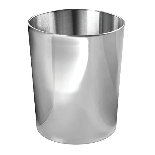 mDesign Round Metal Small 1.7 Gallon Recycle Trash Can Wastebasket, Garbage Container Bin for Bathrooms, Kitchen, Bedroom, Home Office - Durable Stainless Steel - Mirri Collection - 2 Pack - Polished