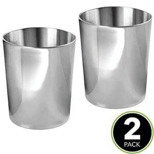 mDesign Round Metal Small 1.7 Gallon Recycle Trash Can Wastebasket, Garbage Container Bin for Bathrooms, Kitchen, Bedroom, Home Office - Durable Stainless Steel - Mirri Collection - 2 Pack - Polished