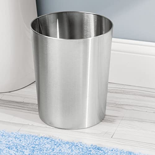 mDesign Round Metal Small 1.7 Gallon Recycle Trash Can Wastebasket, Garbage Container Bin for Bathrooms, Kitchen, Bedroom, Home Office - Durable Stainless Steel - Mirri Collection - 2 Pack - Polished