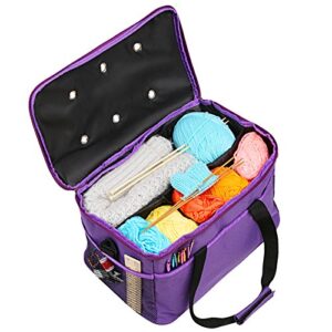 knitting bag, lemeso yarn tote storage organizer portable individual compartments & high capacity for carrying unfinished project crochet hooks needles accessories purple