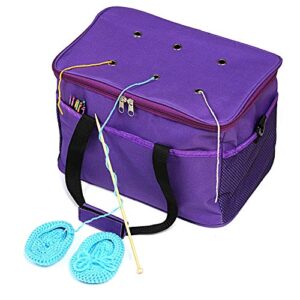 Knitting Bag, LEMESO Yarn Tote Storage Organizer Portable Individual Compartments & High Capacity for Carrying Unfinished Project Crochet Hooks Needles Accessories Purple