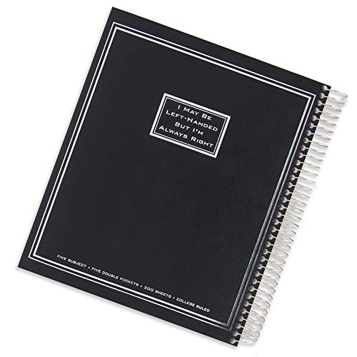 Left-Handed 5 Subject Spiral Notebook With "I May Be Left Handed But I'm Always Right" Saying, Black