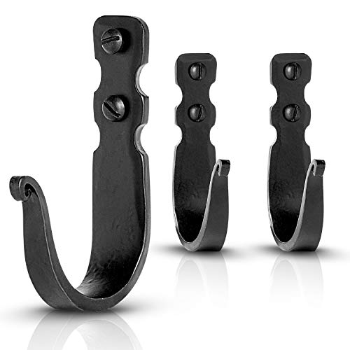 Stur-De Decorative Hooks for Wall - Wall Hooks for Hanging Coats, Hats & Bags, Versatile Towel Hooks for Bathrooms or Kitchen - Wrought Iron Hanging Hooks - Pack of 3, Black - 3.3 x 2 x 0.8 Inches