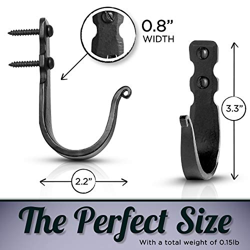 Stur-De Decorative Hooks for Wall - Wall Hooks for Hanging Coats, Hats & Bags, Versatile Towel Hooks for Bathrooms or Kitchen - Wrought Iron Hanging Hooks - Pack of 3, Black - 3.3 x 2 x 0.8 Inches