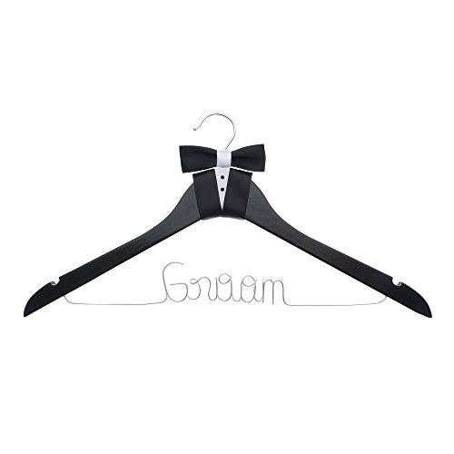 Ella Celebration Groom Hanger for Tuxedo or Suit, Hangers for Bridal Party, Wooden and Wire, Black Wood (Groom)