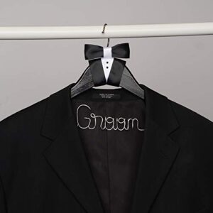 Ella Celebration Groom Hanger for Tuxedo or Suit, Hangers for Bridal Party, Wooden and Wire, Black Wood (Groom)