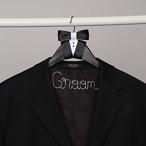 Ella Celebration Groom Hanger for Tuxedo or Suit, Hangers for Bridal Party, Wooden and Wire, Black Wood (Groom)