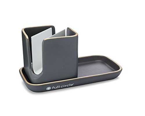 Full Circle Stash, Ceramic Sink Caddy, Gray and White, 11"