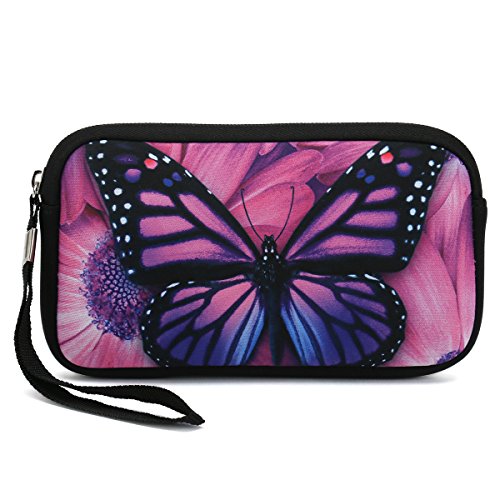 Insulated Neoprene Lunch Bag-Removable Shoulder Strap-X Large Size Reusable Thermal Thick Lunch Tote/Lunch Box/Cooler Bag With Wallet Pouch For Women,Teens,Girls,Kids,Baby,Adults (Purple Butterfly)