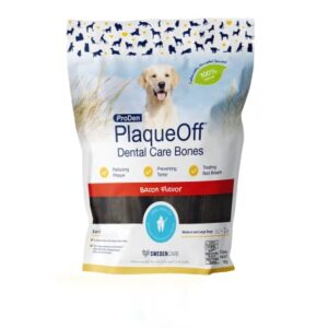 ProDen PlaqueOff System Dental Care Bones - Dog Teeth Cleaning Bones for Oral Hygiene - Supports Fresh Breath & Healthy Mouth for Dogs - Medium/Large Canine Formula - Bacon Flavor - 17 oz