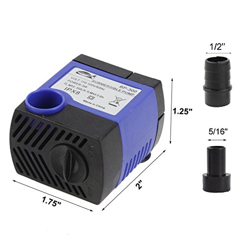 AQUANEAT Submersible Water Pump, 80GPH Fountain Pump, Small Water Pump, Aquarium Pump for Fish Tank, Outdoor Water Fountain, Hydroponics, Pond